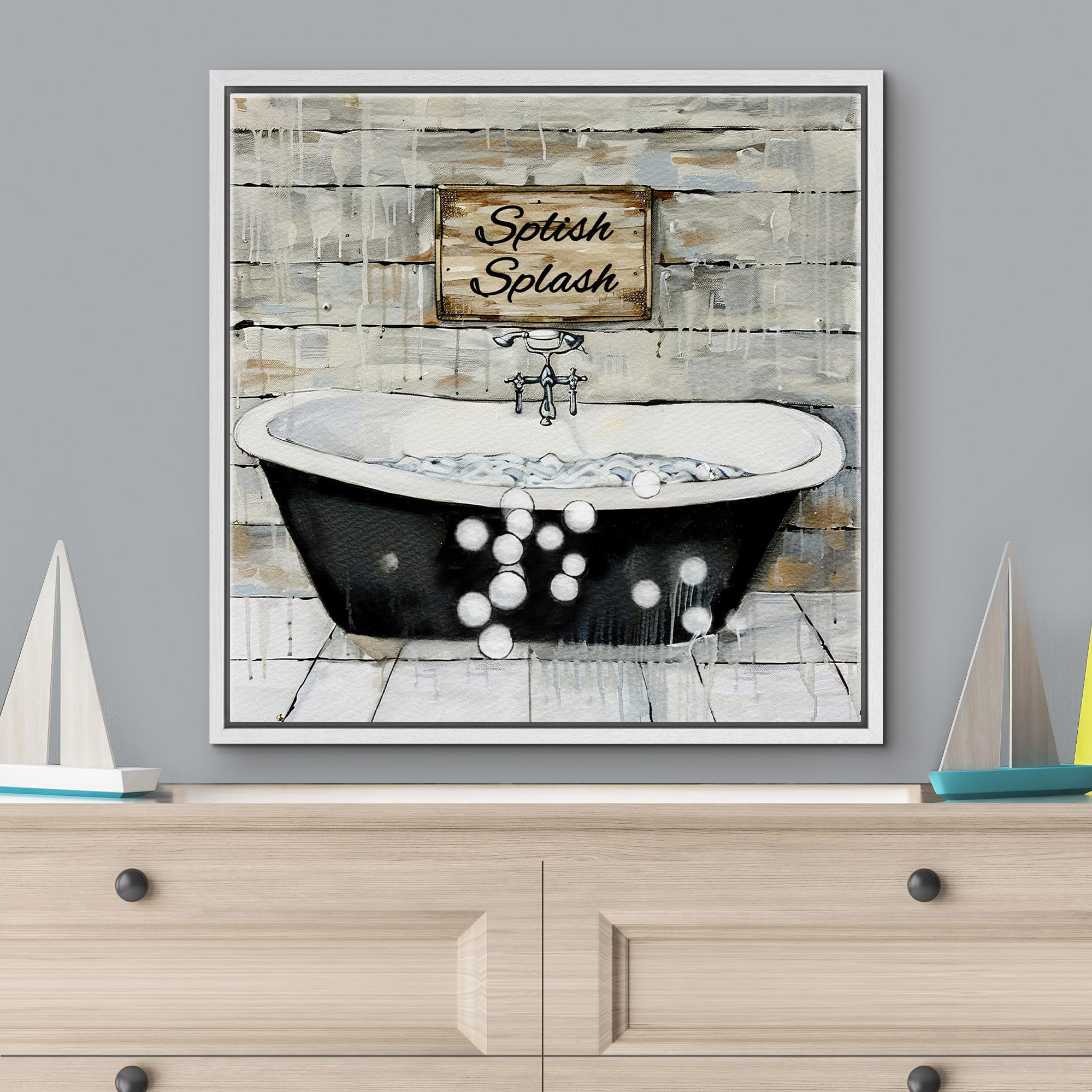wall26 " Vintage Bathroom Decor Splish-Splash Bathtub Illustration ...