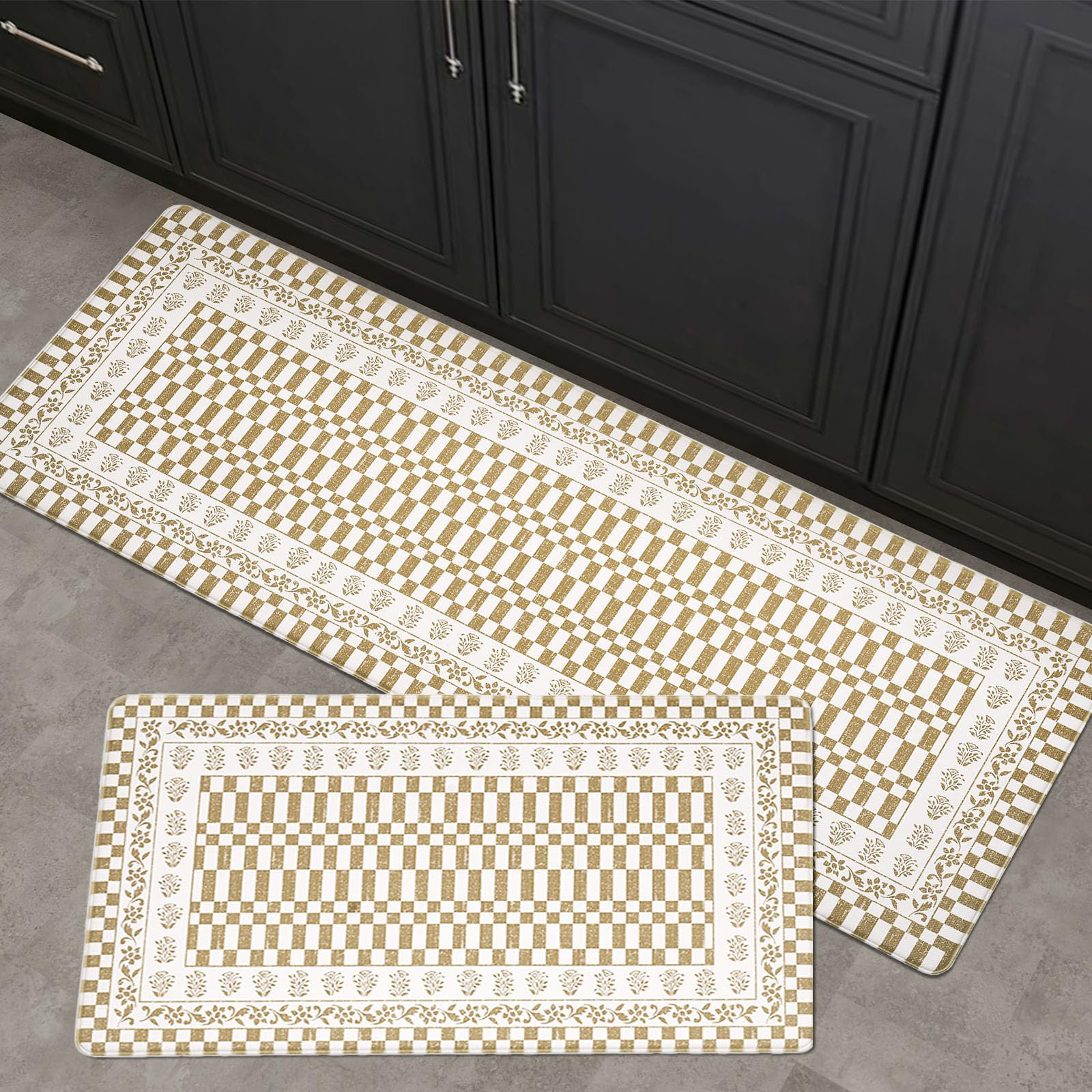 Gracie Oaks Floral Checkerboard Anti-Fatigue Kitchen Mat Set Of 2 ...
