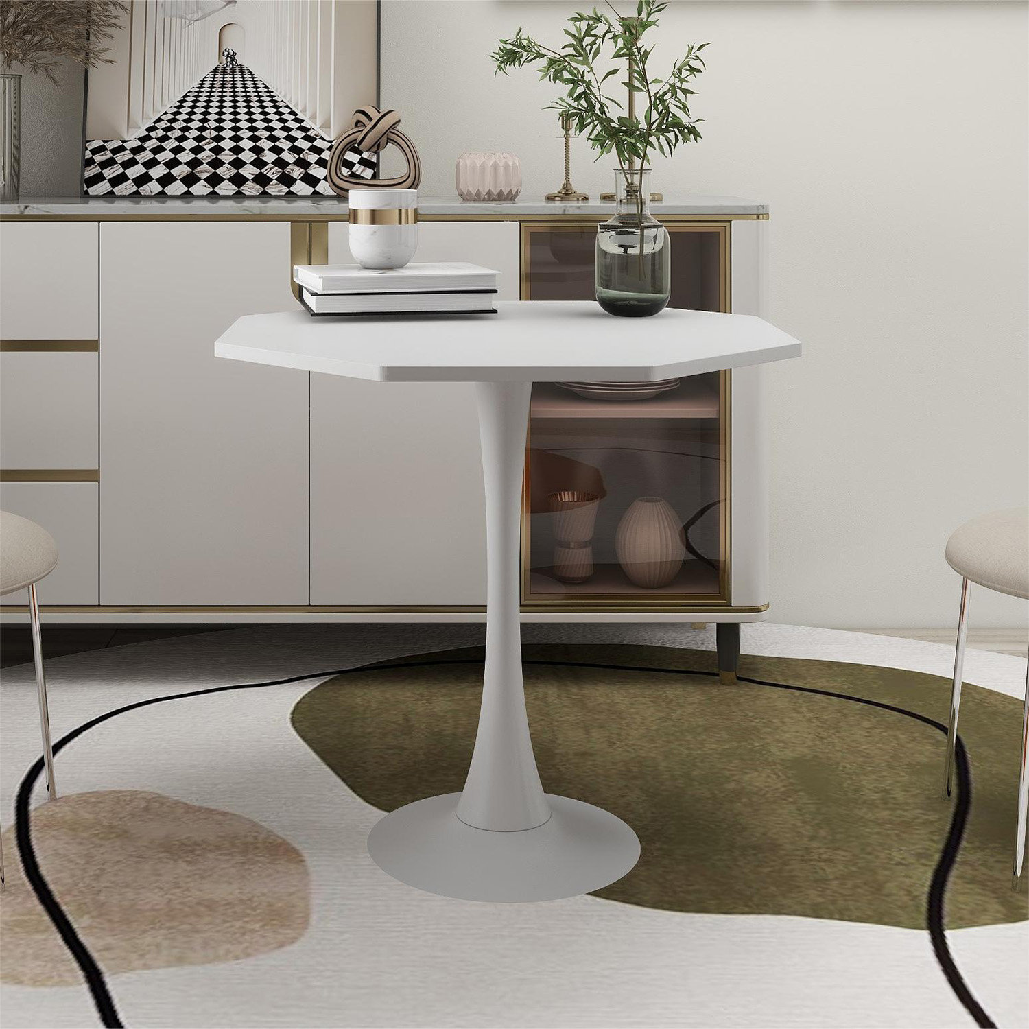 George Oliver 31.50 Inch White Modern Octagonal Coffee Table, Including ...