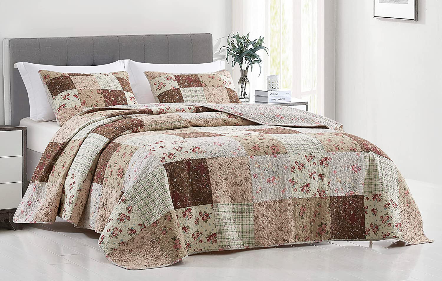 Chezmoi Collection Pre-Washed Floral Patchwork Cotton Quilt Set ...
