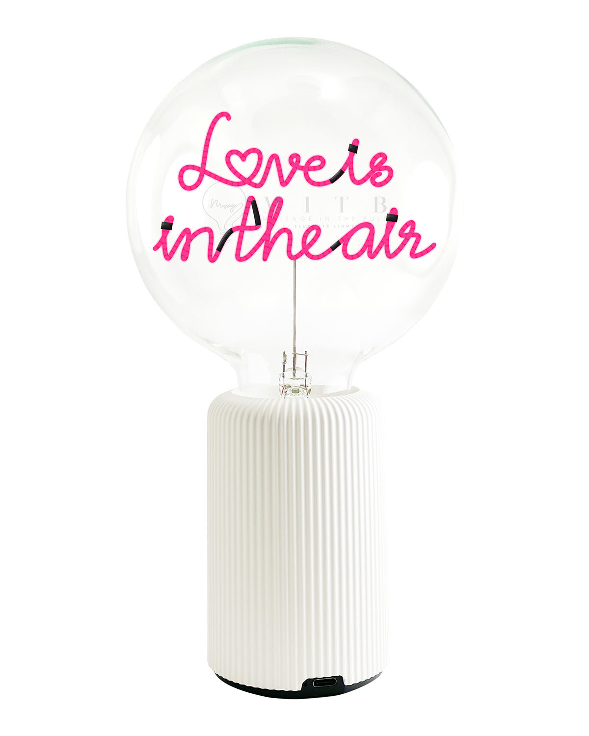 Message in the Bulb Bulb LOVE IS IN THE AIR Red with Base Table Lamp ...