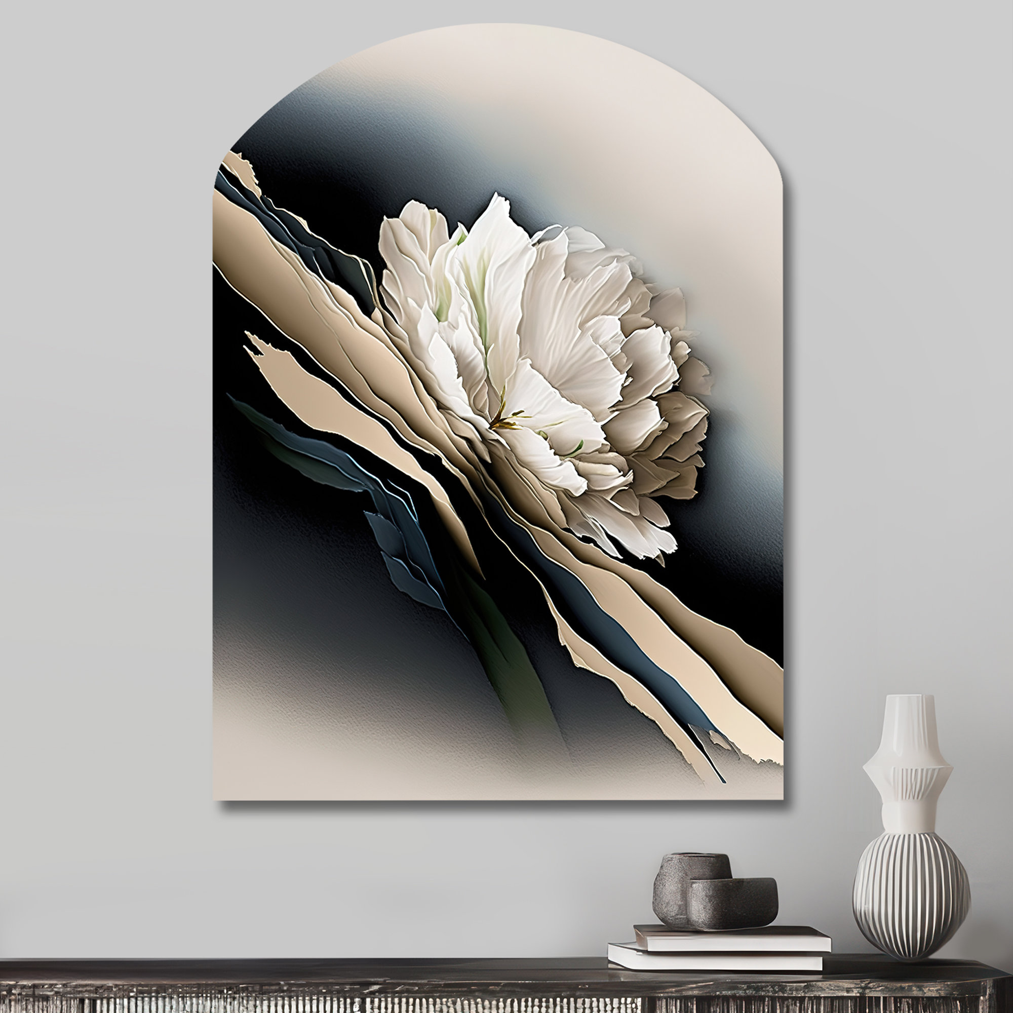 Design Art Beige Peony Flowers Hyper Realistic II - Peonies Arch Shape ...