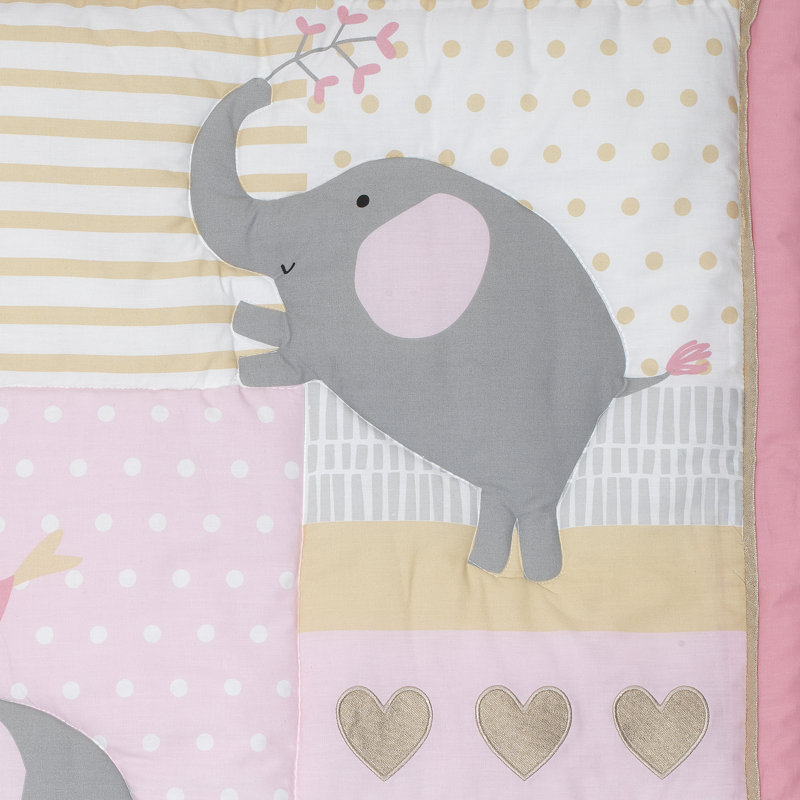 Bedtime Originals Eloise Pink/Gray/Gold/White Elephant 3-Piece Nursery ...