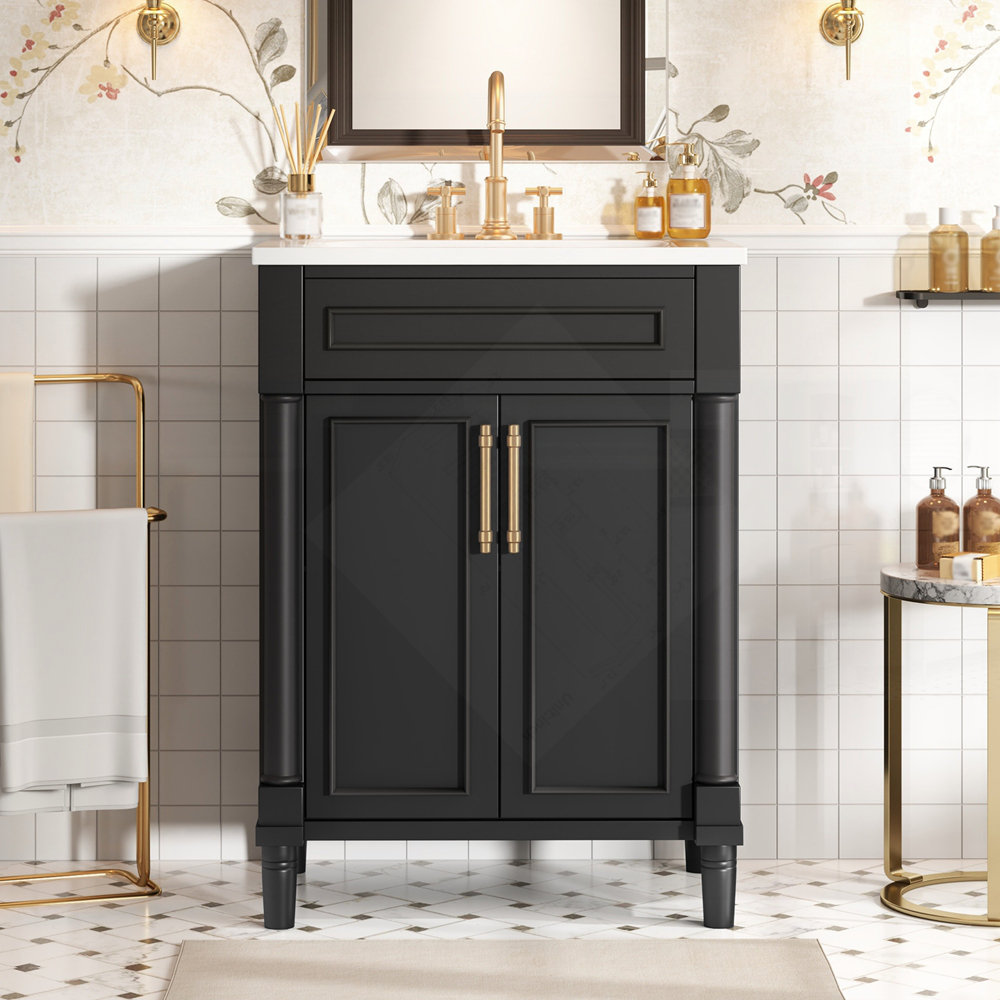 Winston Porter Compact Single Sink Bathroom Vanity With Integrated ...