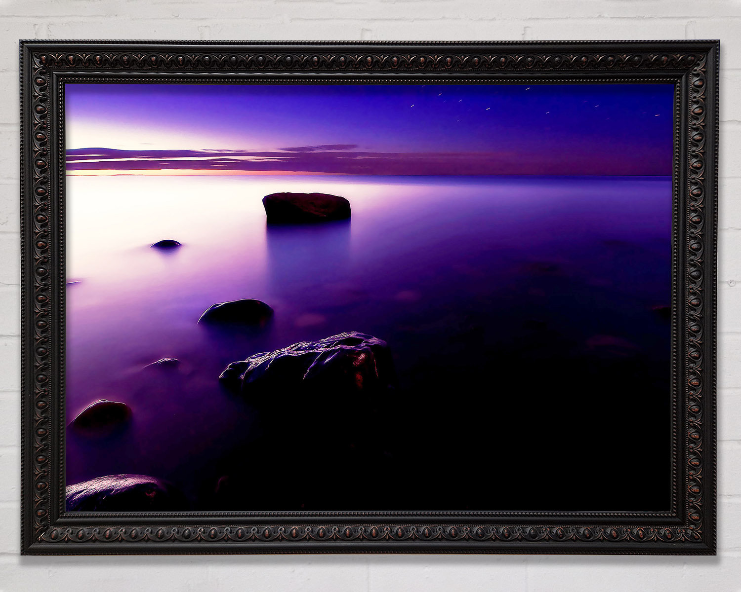 Bright Star Foggy Purple Shore At Sunset - Single Picture Frame Art ...