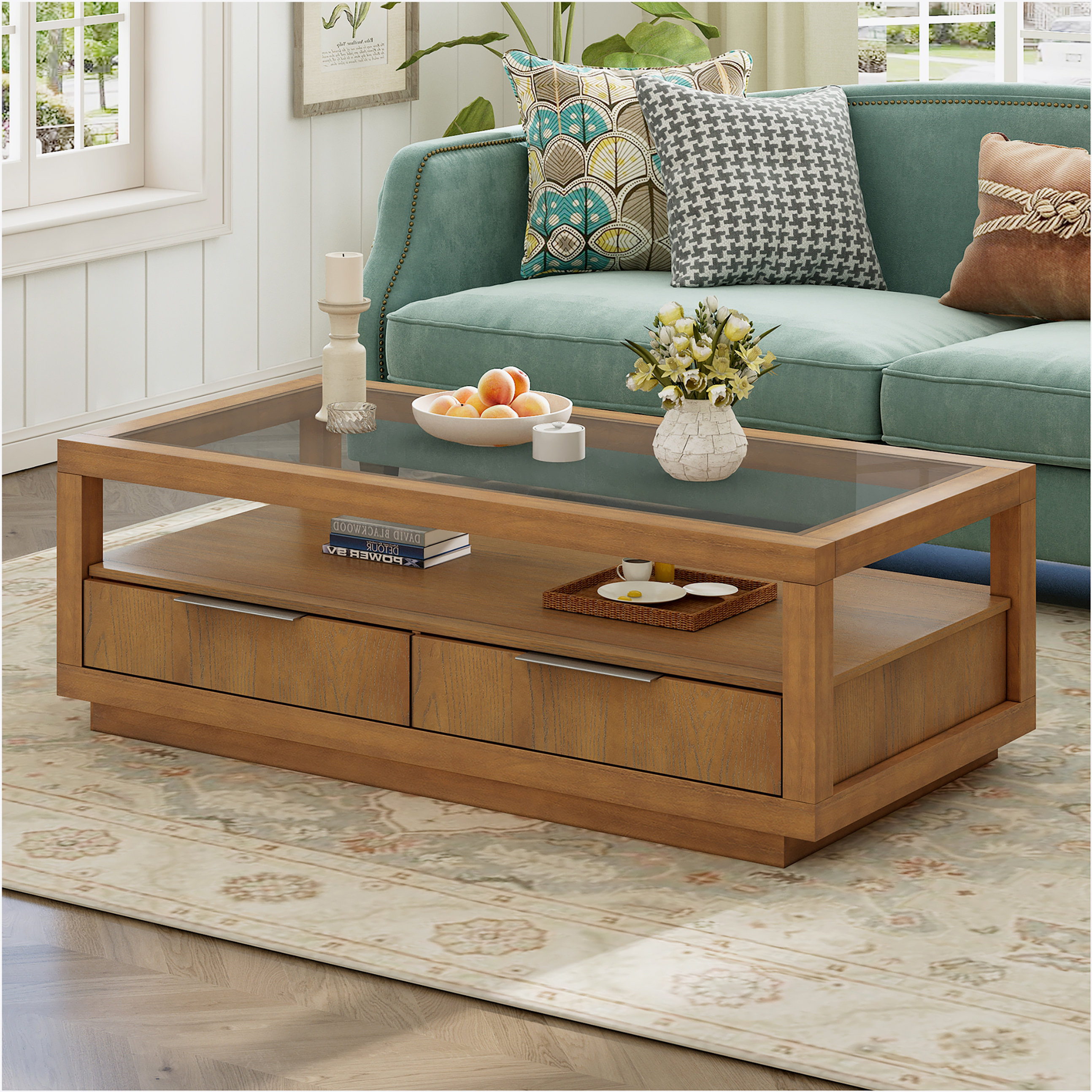Lark Manor Modern Wood Coffee Table with 2 Drawers ,Minimalist Display ...