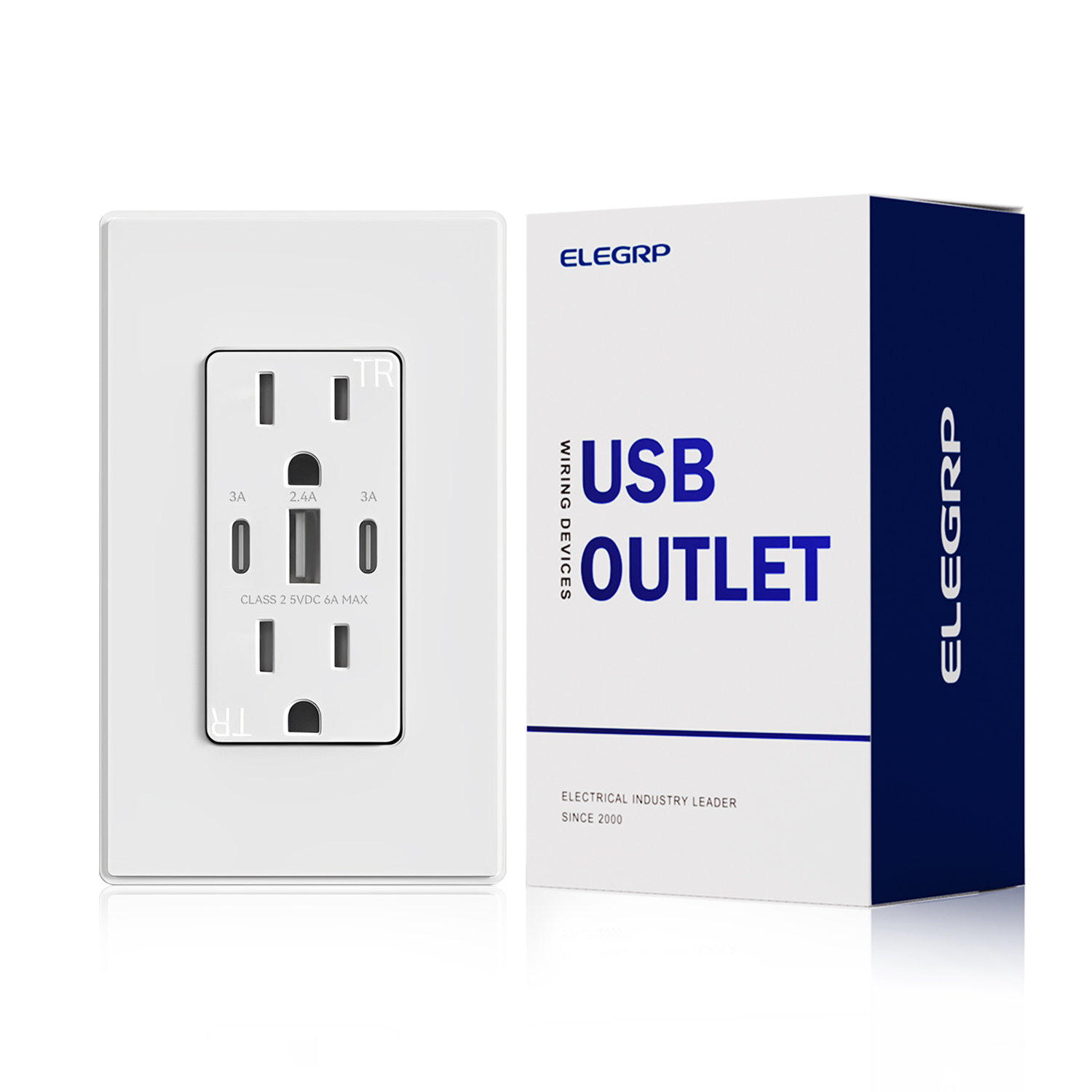 ELEGRP USB Wall Outlet With 30W 6.0 Amp 3-Port Dual Type C & A Ports,15 ...