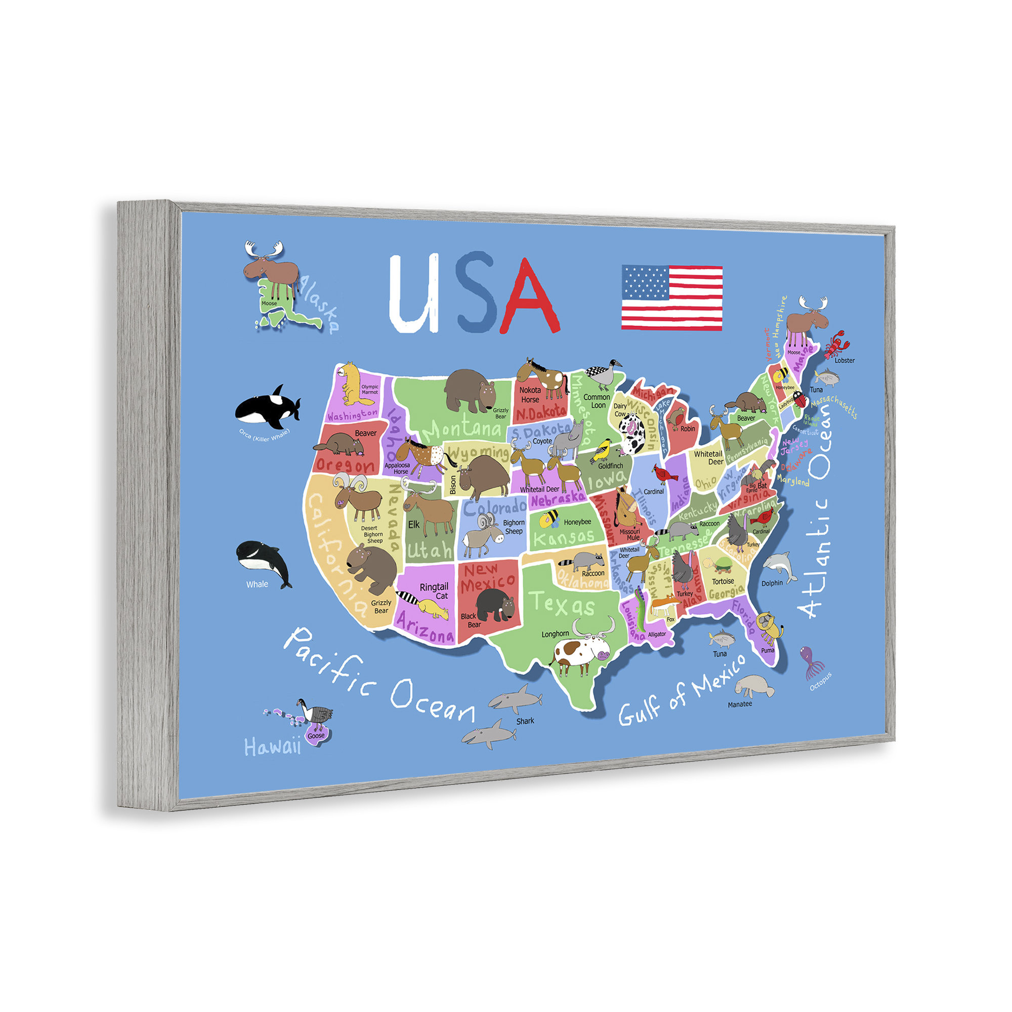 Ebern Designs United States Animal Map Framed Giclee Art by Carla Daly ...
