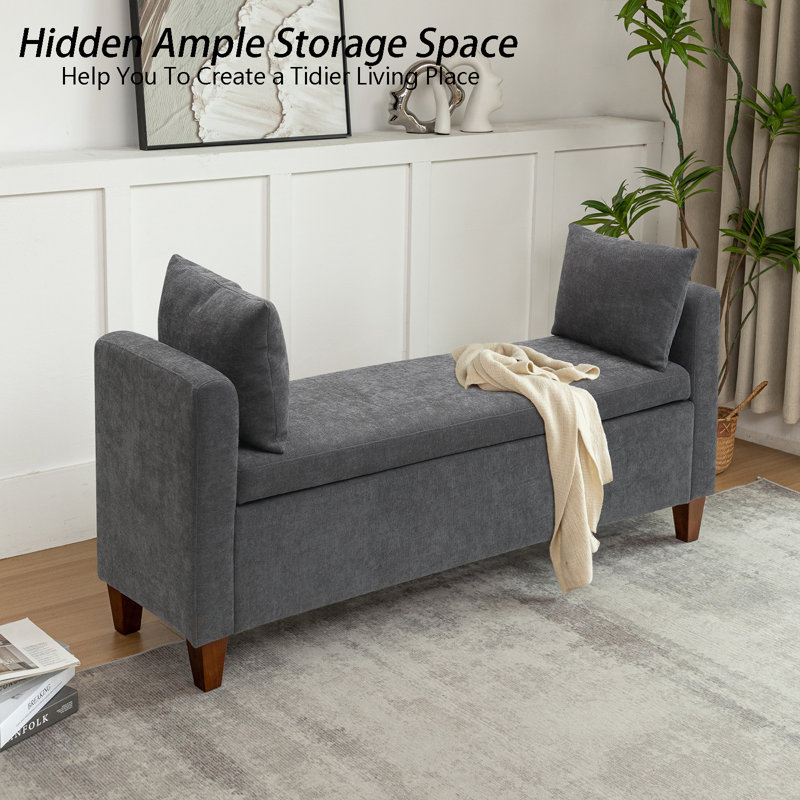 Everly Quinn Shaneta 55.25" Upholstered Storage Bench with Arm ...