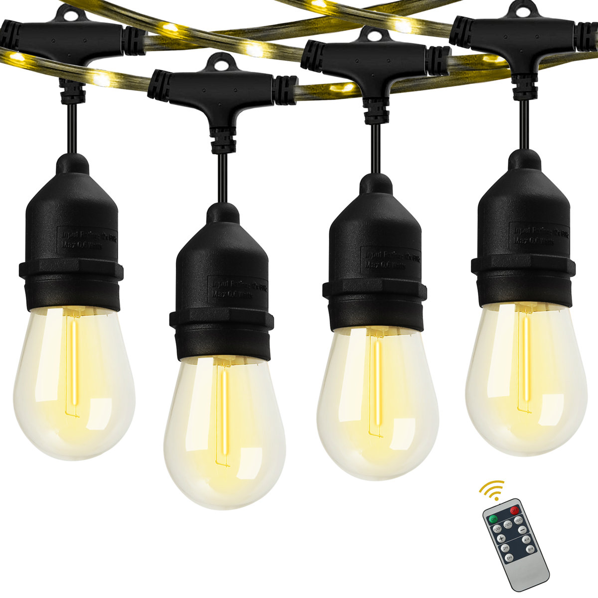 17 Stories 24 Ft. Black Filament String Light 12 Bulbs, Connect Up To 6 ...