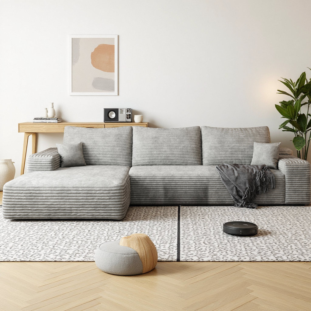 Latitude Run® 107" Cloud L-Shape Sectional Sofa Plush Corduroy Fabric ...