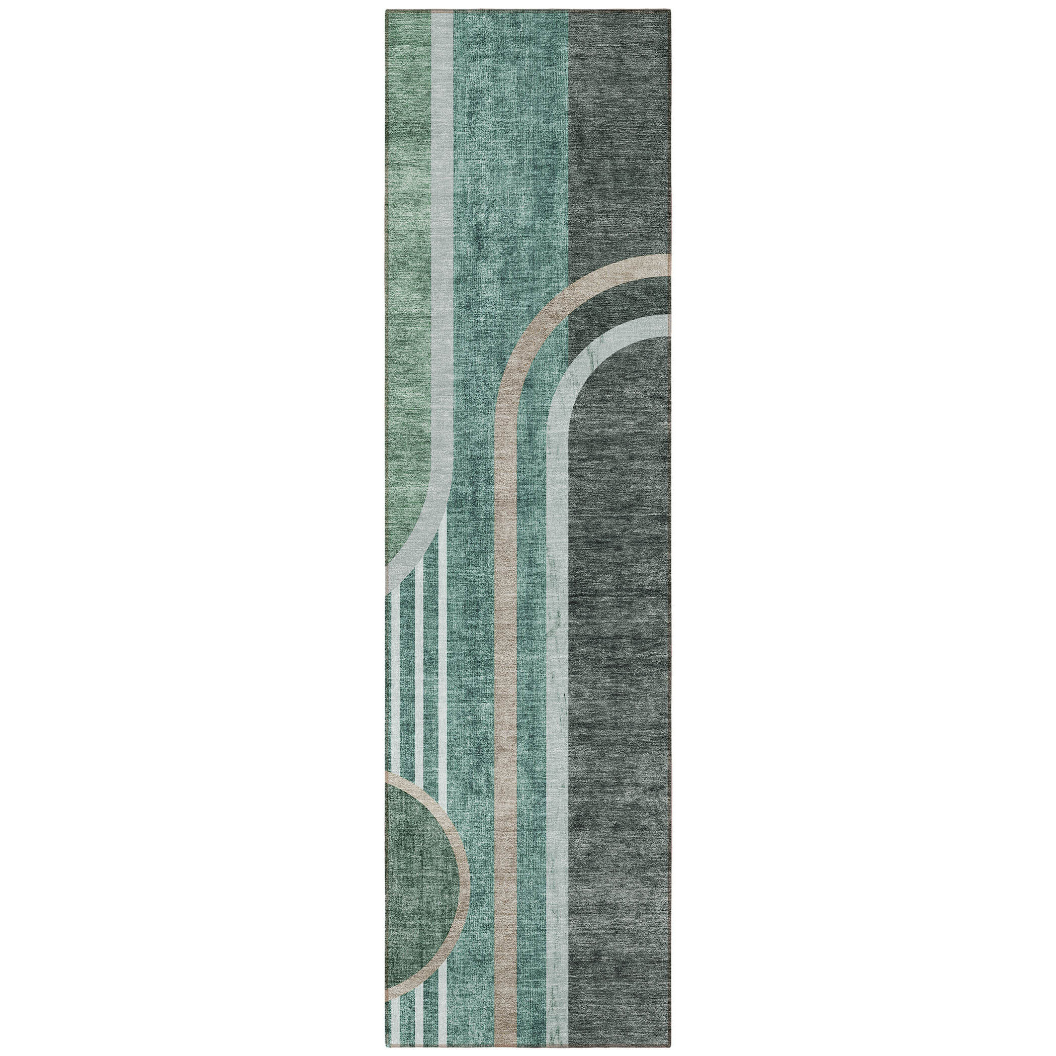 HomeRoots 8' Runner Black and Green Abstract Washable Non Skid Indoor ...