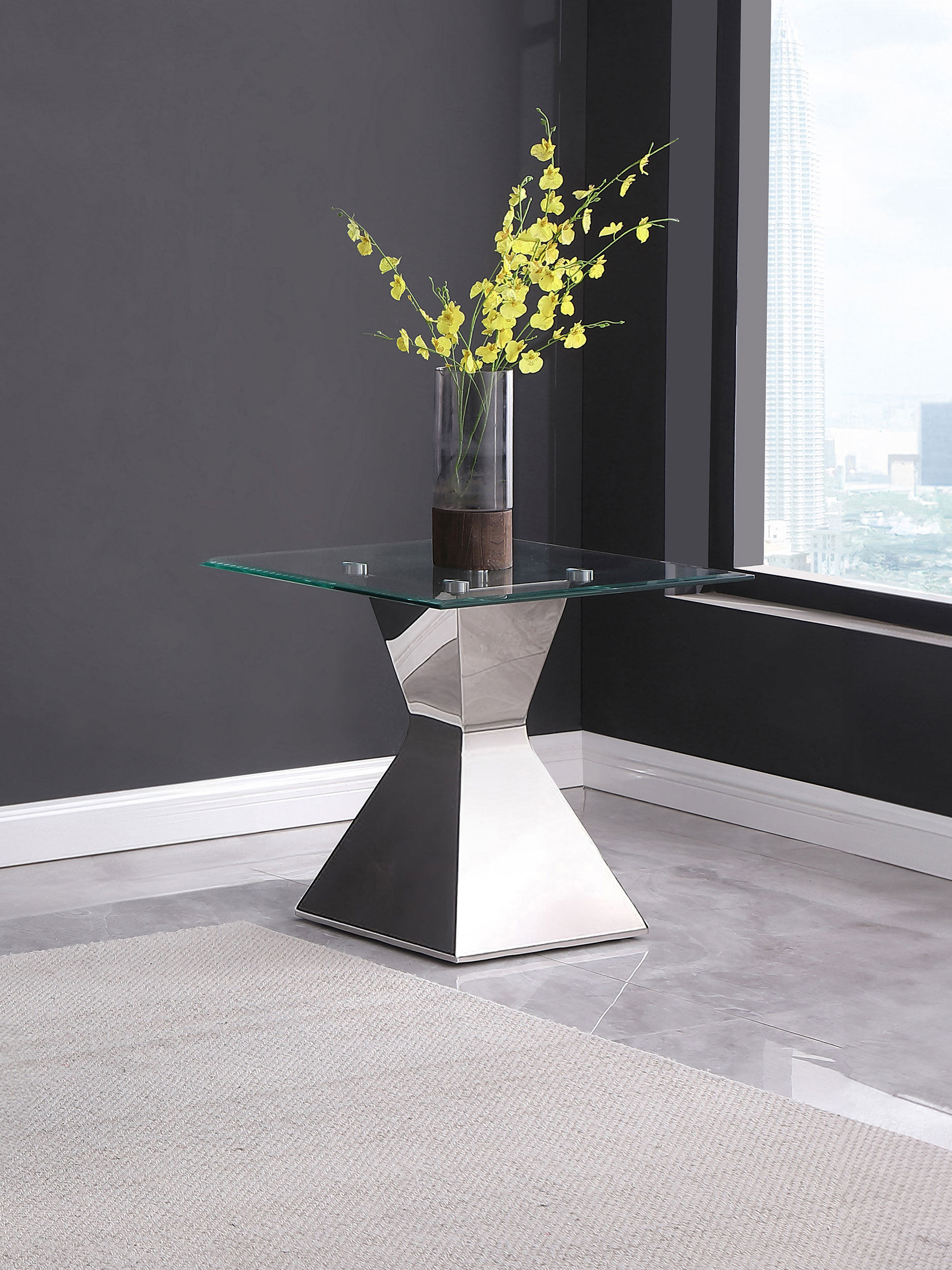 Wrought Studio™ Jenny Glass Top Stainless Steel Side End Table Chrome ...