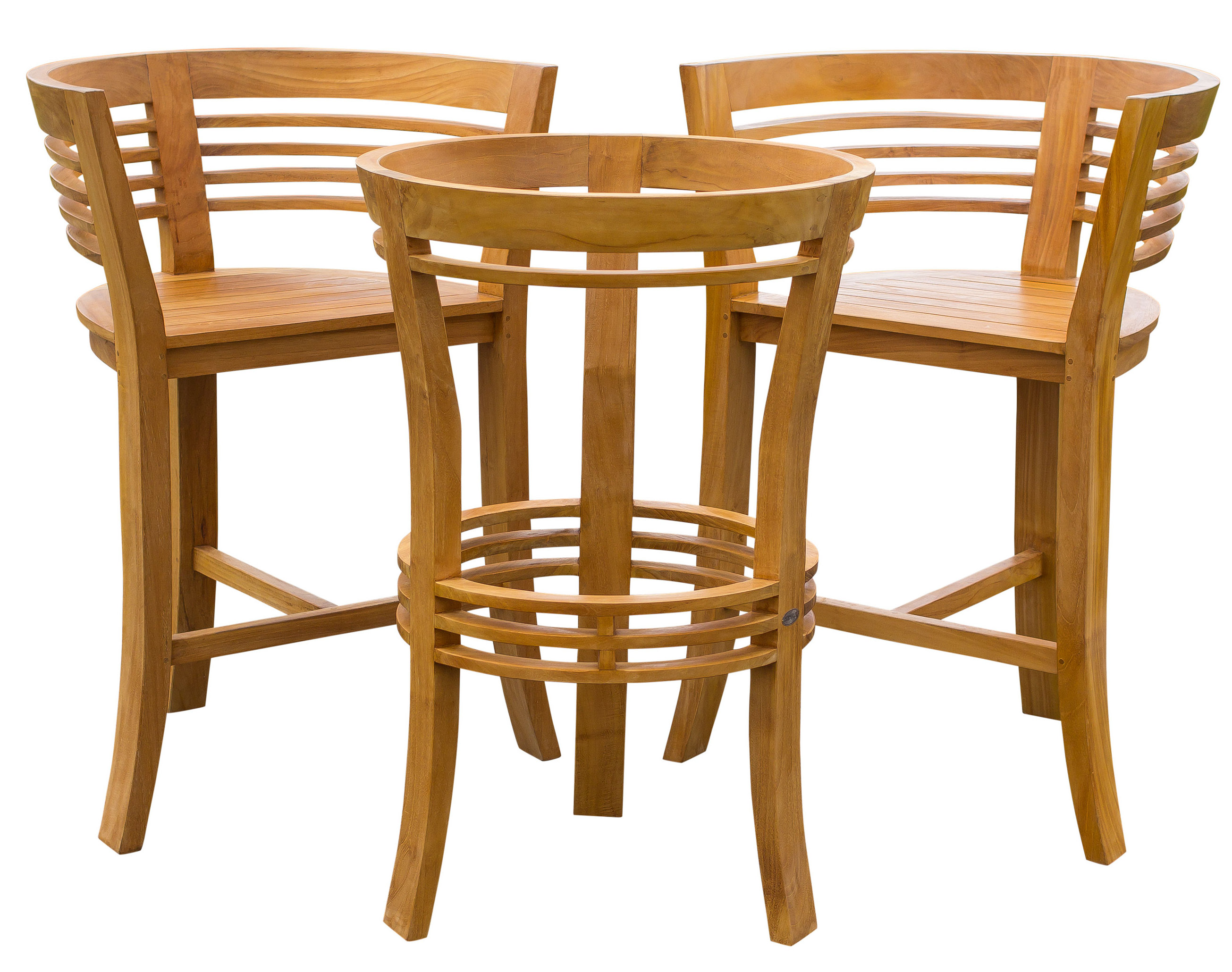 Chic Teak 3 Piece Teak Wood Half Moon Bar Set With 36" Round Glass Top ...