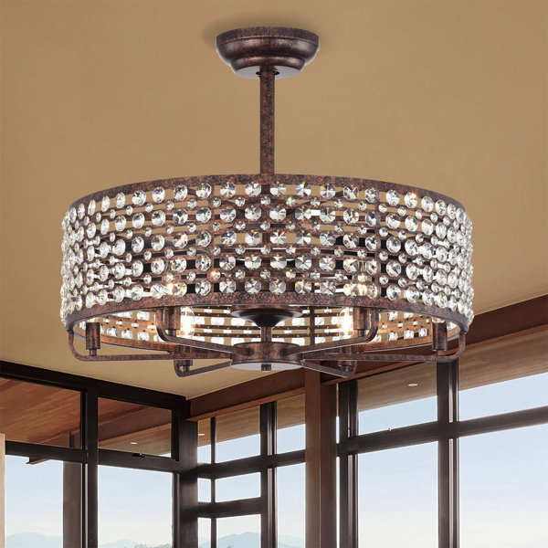 Mercer41 Dia 26.8 Inch Chandelier Ceiling Fan,Crystal Shade Ceiling Fan ...