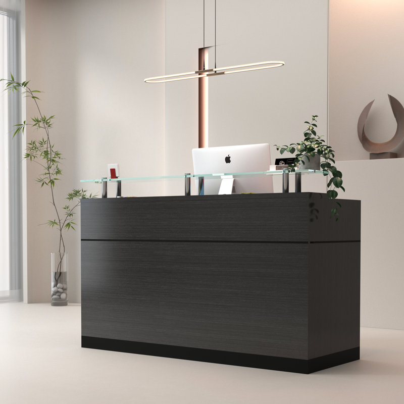 Wade Logan® Bradynn 2 Person Rectangular Glass Reception Desk | Wayfair