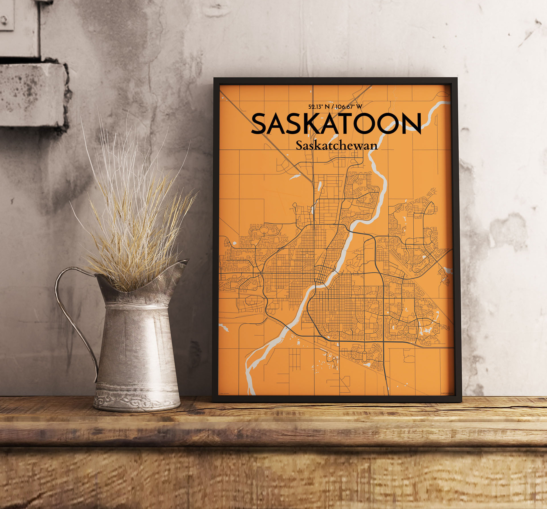 OurPoster.com 'Saskatoon City Map' Graphic Art Print in Orange ...
