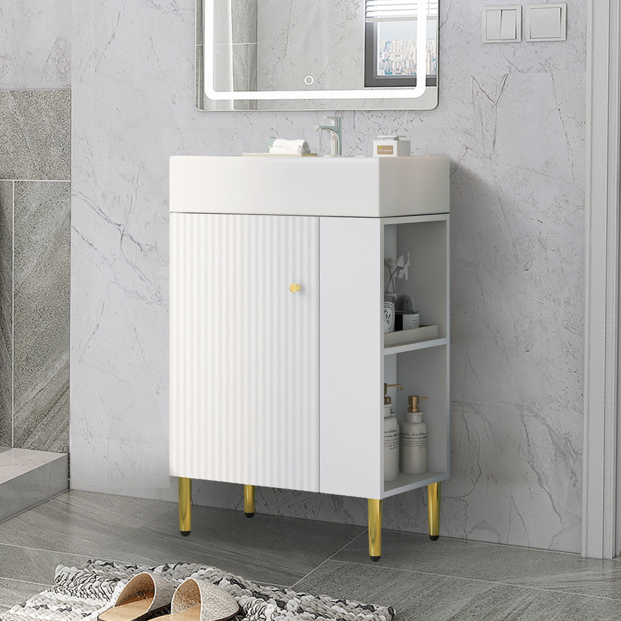Mercer41 Meuble-lavabo sur pied simple 21,6 po avec plateau en marbre ...