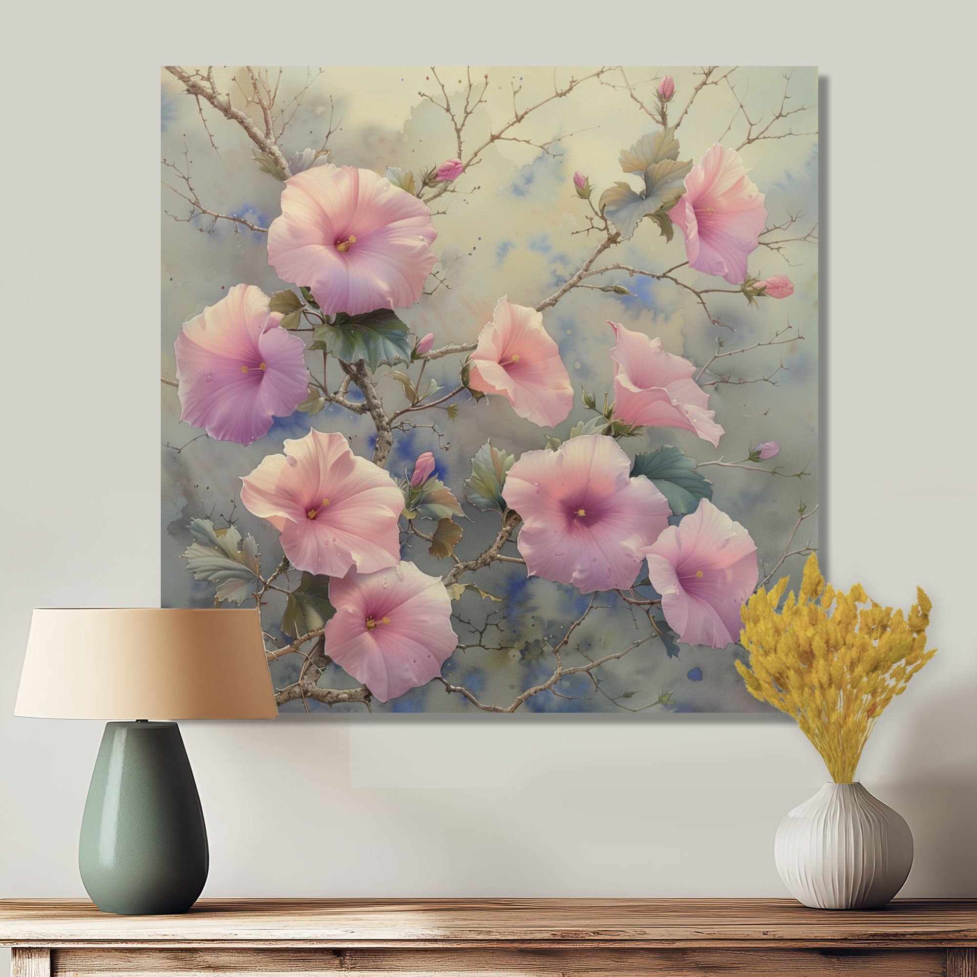 Winston Porter Pink Green Delicate Branch Morning Glory - Morning Glory ...