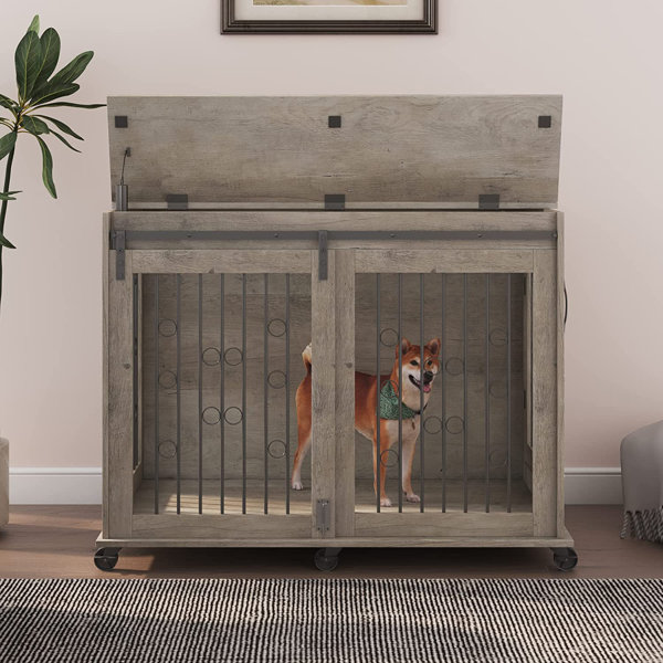 Tucker Murphy Pet™ Large Dog Crate Furniture With Sliding Door, Wooden ...