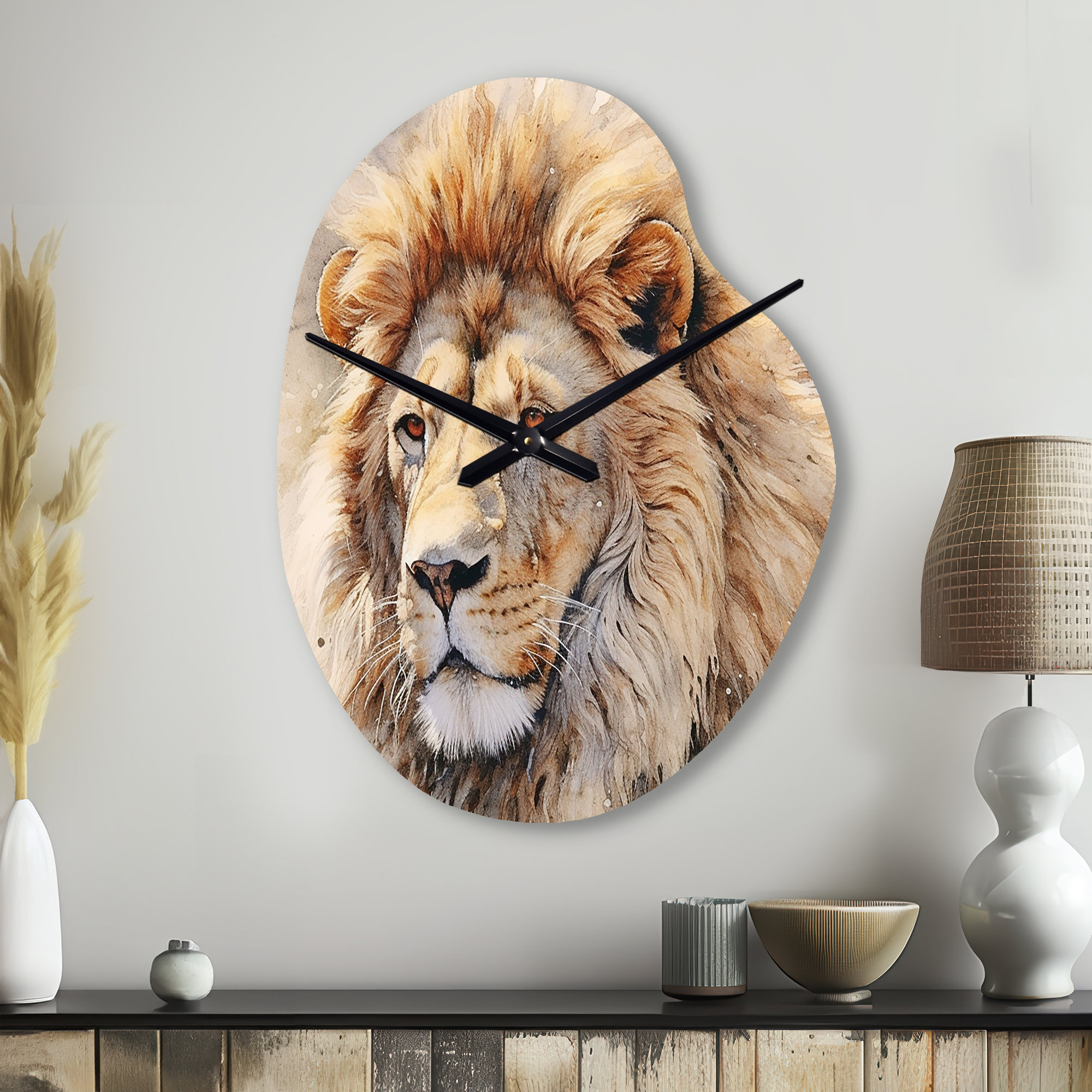 Design Art Fierce Lion III - Asymmetrical Lion Metal Wall Clock, Unique ...