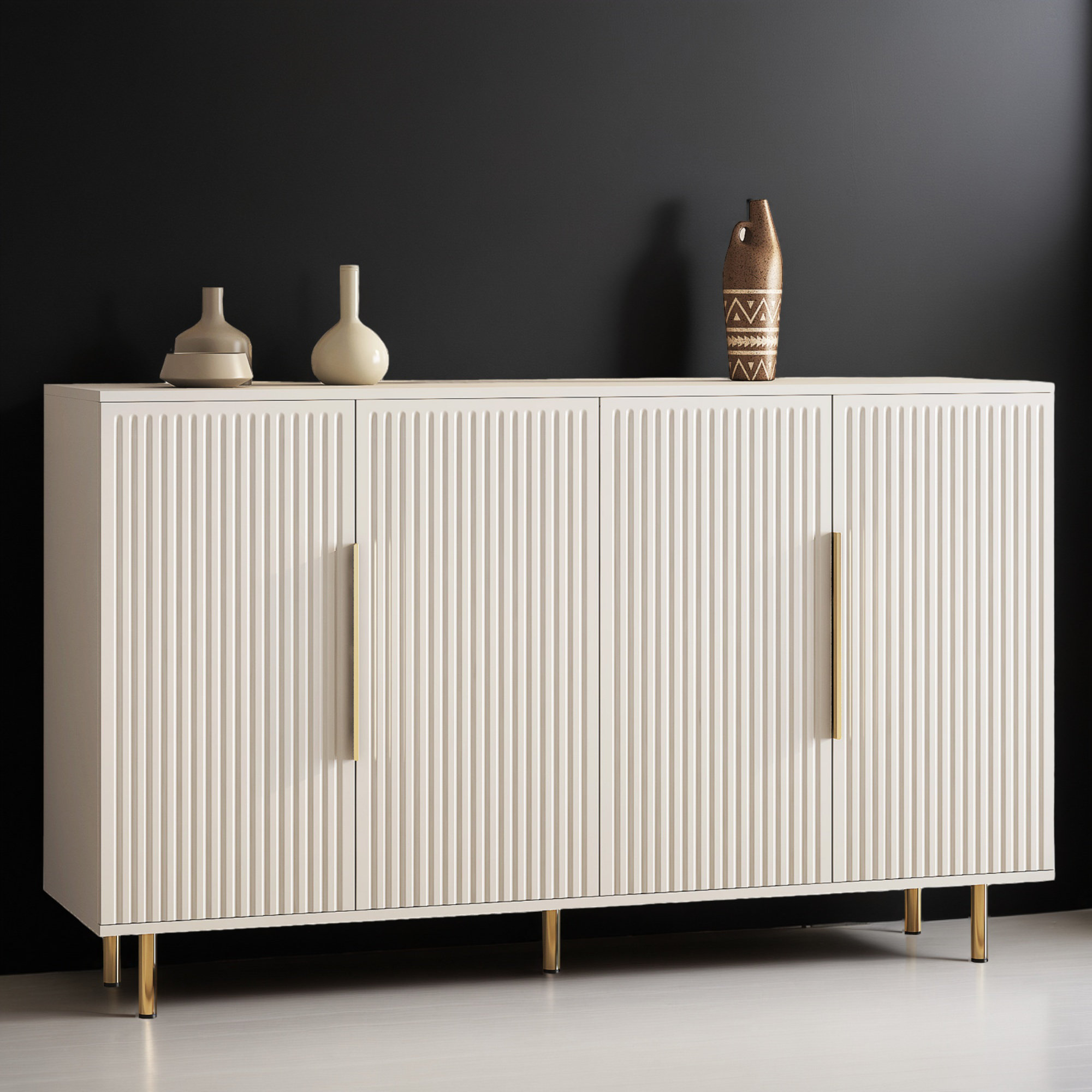 Mercer41 57" Wood Sideboard Console Table Entryway Table with Cabinets ...