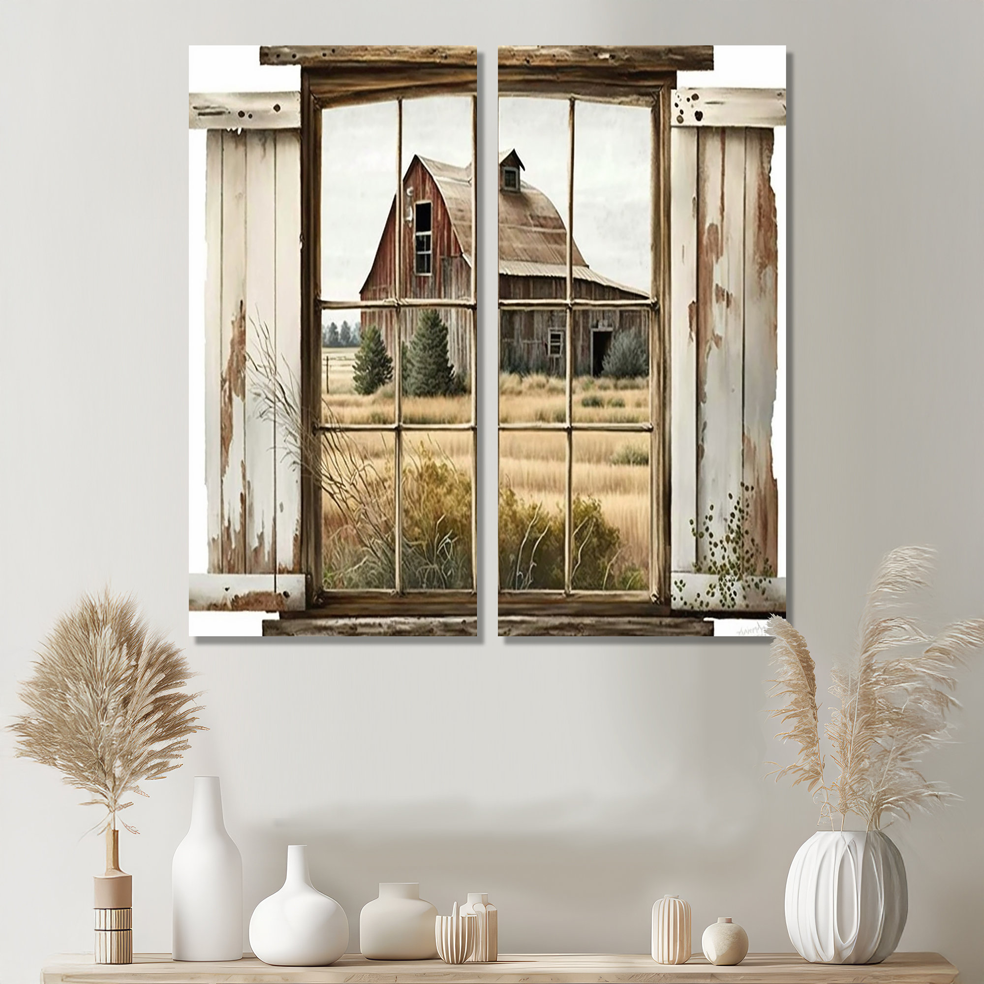 August Grove® Window View To Farm II - Farm Farm Windows Wall Art | Wayfair