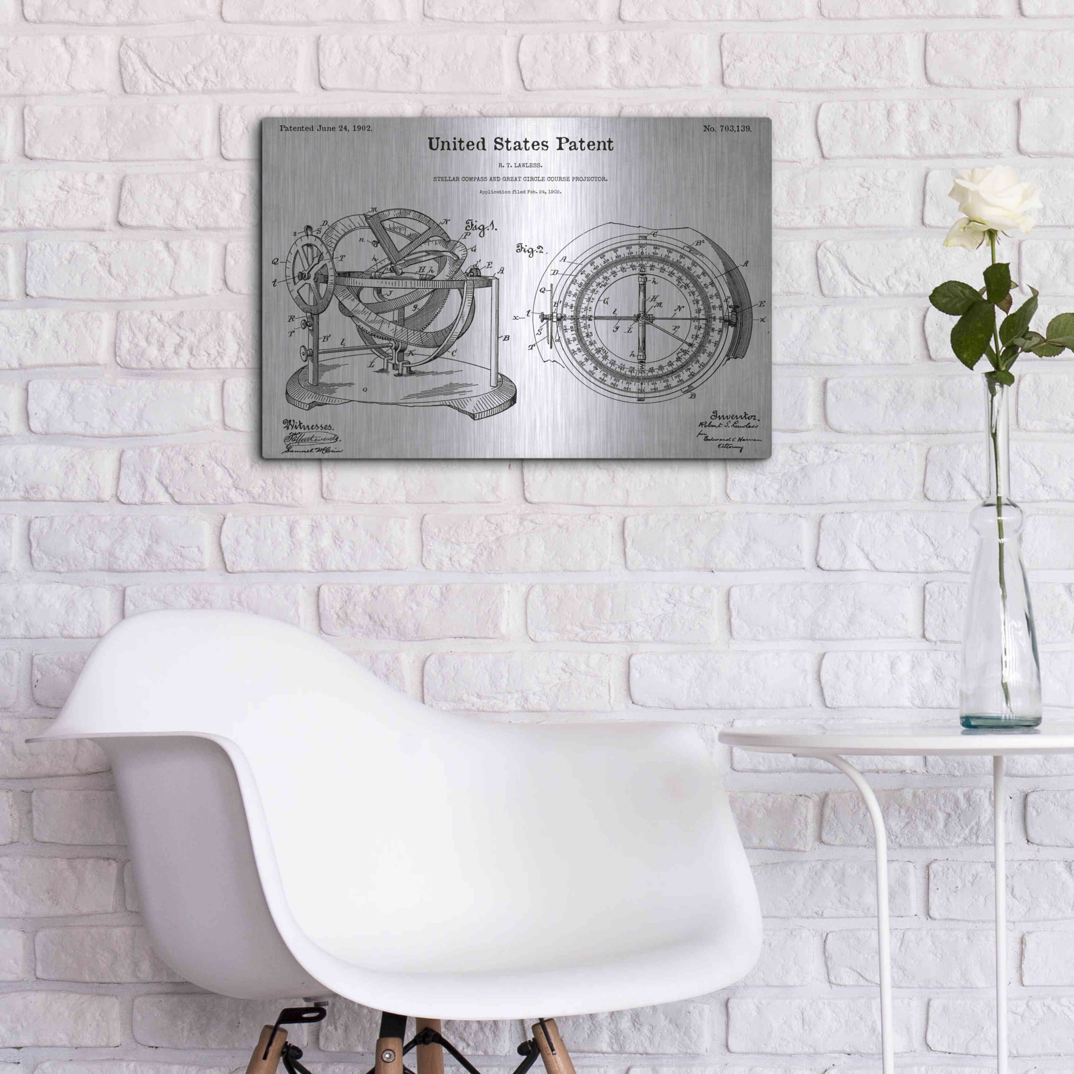 Luxe Metal Art 'Stellar Compass Blueprint Patent W " Stellar Compass ...