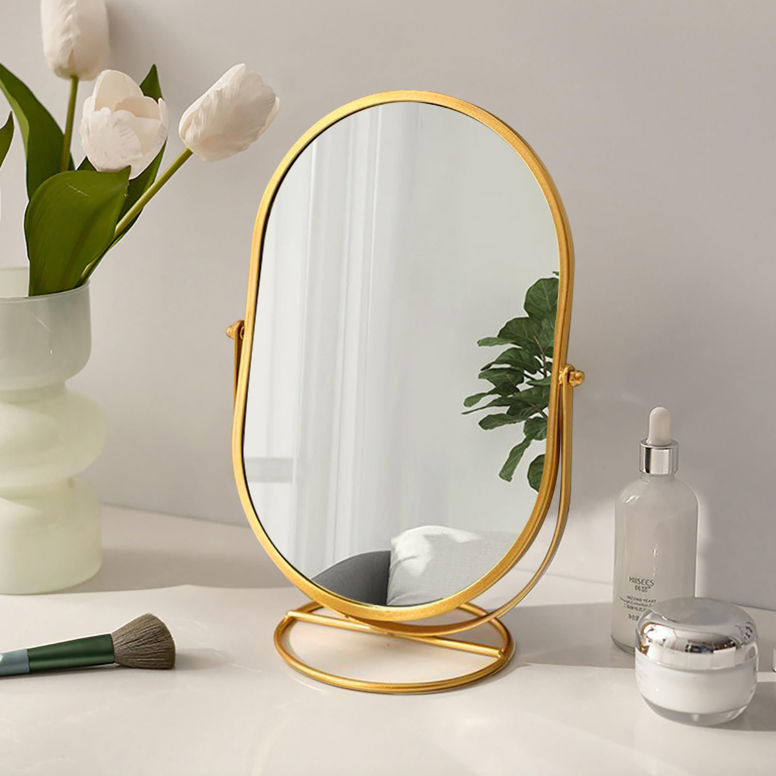 Mercer41 Vanity Desk Table Oval Makeup Mirror 360 Degree Adjustable ...