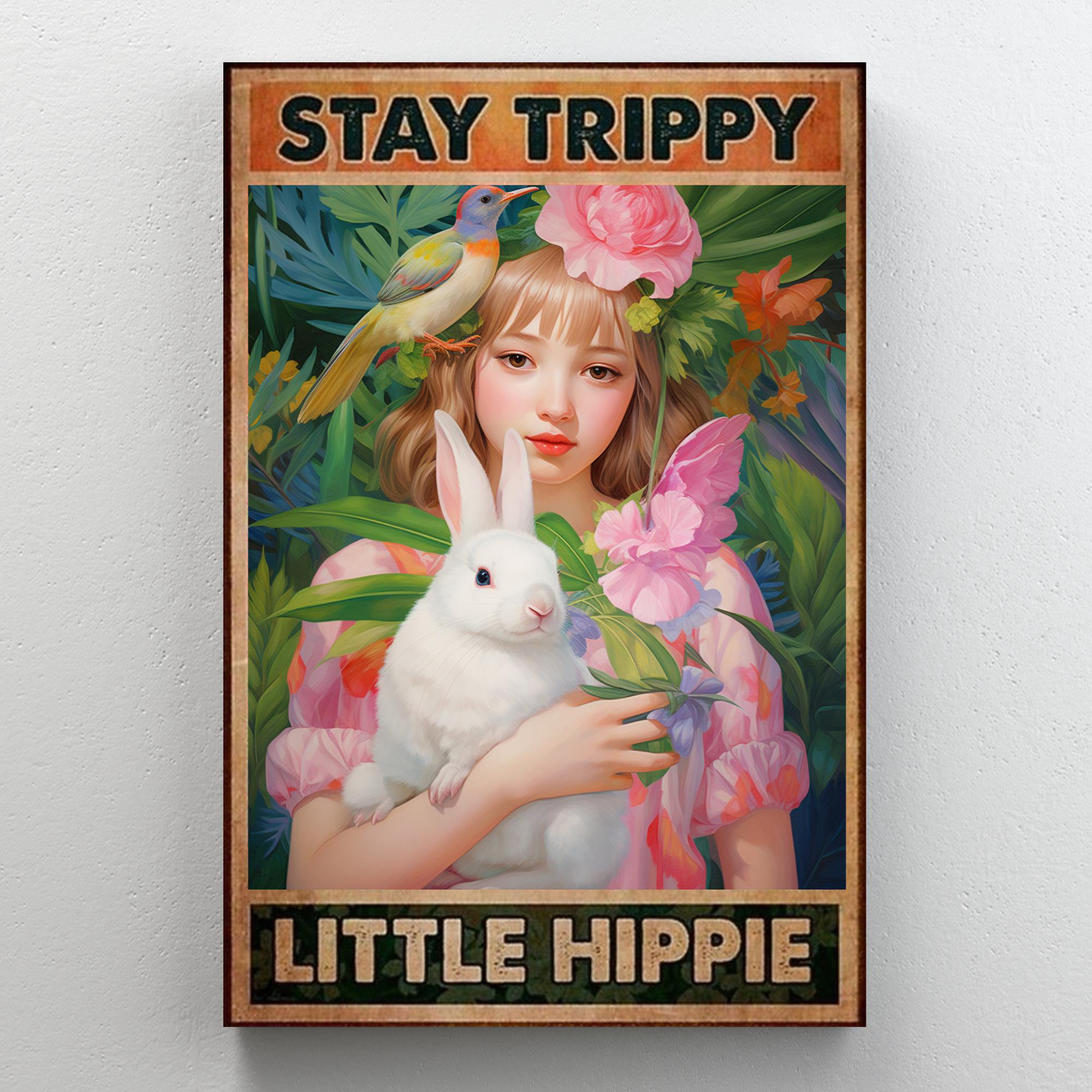 Trinx Rabbit Stay Trippy Little Hippie On Canvas Graphic Art | Wayfair