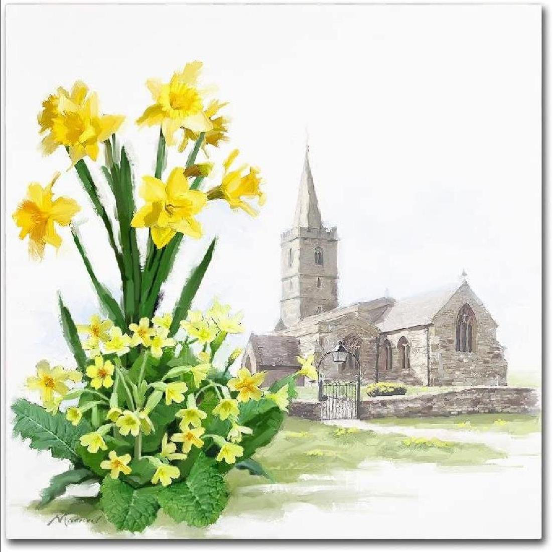 Red Barrel Studio® " Daffodils And Church " Painting Print - Wayfair Canada