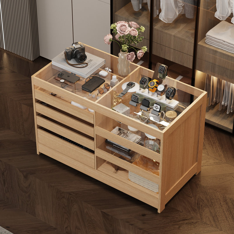 Latitude Run® Elegant Walk-In Closet Island With Glass Top Display And ...