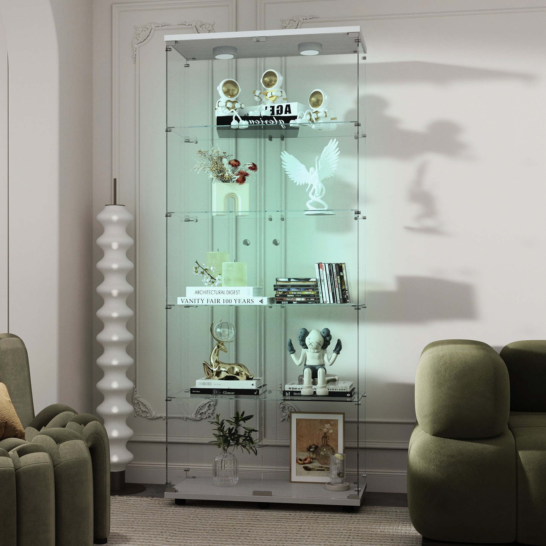 Latitude Run® Black Storage Cabinet With Battery - Powered Lights ...