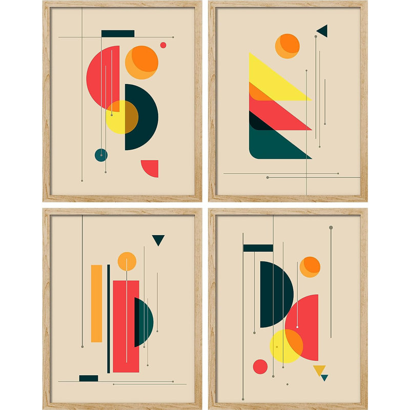SIGNLEADER Mid-Century Modern Retro Shape Polygon Collage Framed 4 ...