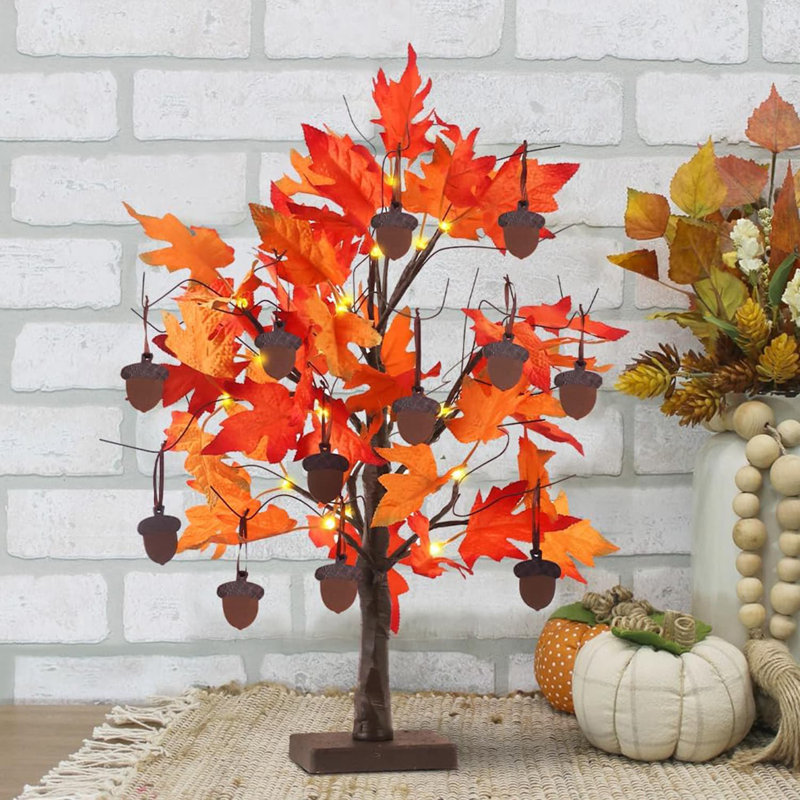 The Holiday Aisle® Wood acorn LED lighting Maple Tree lights, battery ...