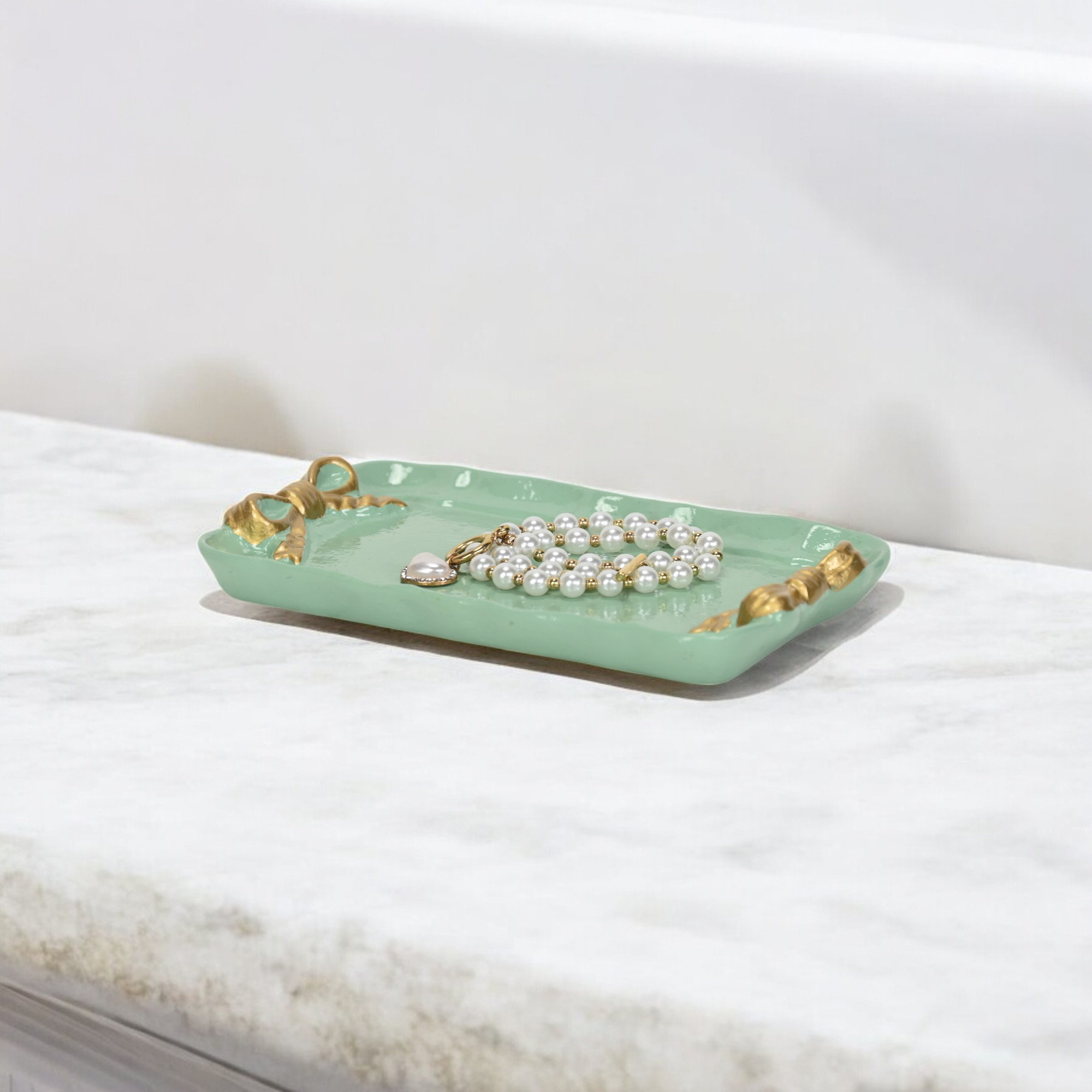 House of Hampton® Lynza Teal & Gold Ribbon Themed Cast Iron Catchall ...