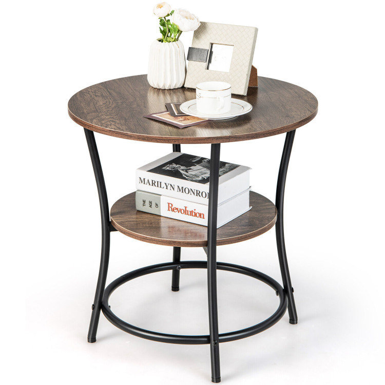 17 Stories Lefancy 2-Tier Round End Table with Open Storage Shelf and ...