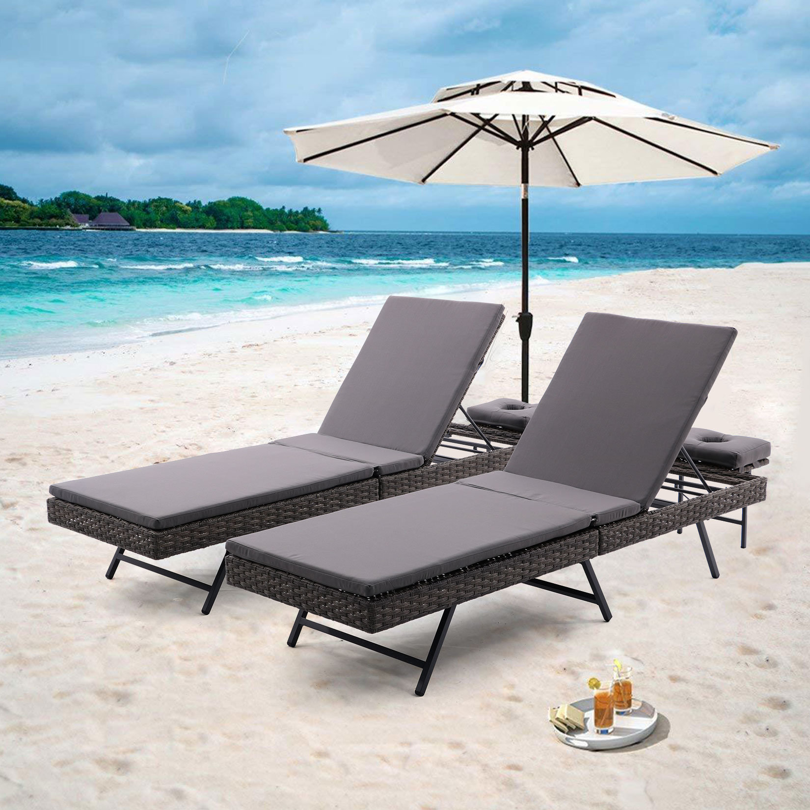 Ebern Designs Outdoor Chaise Lounge Chairs Set of 2, Patio Chaise ...