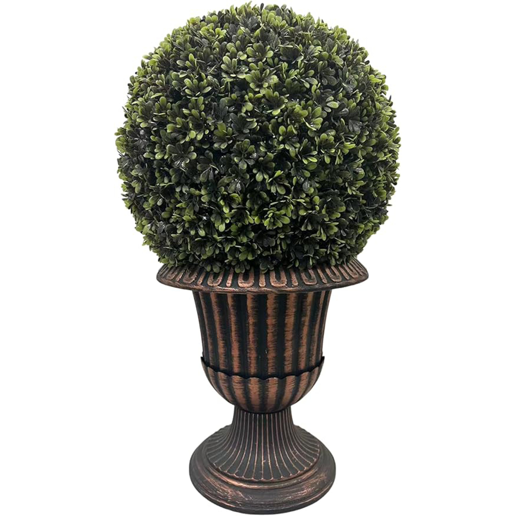Primrue 24"H Artificial Faux Plant, Ball Topiary Shrub In Bronze ...