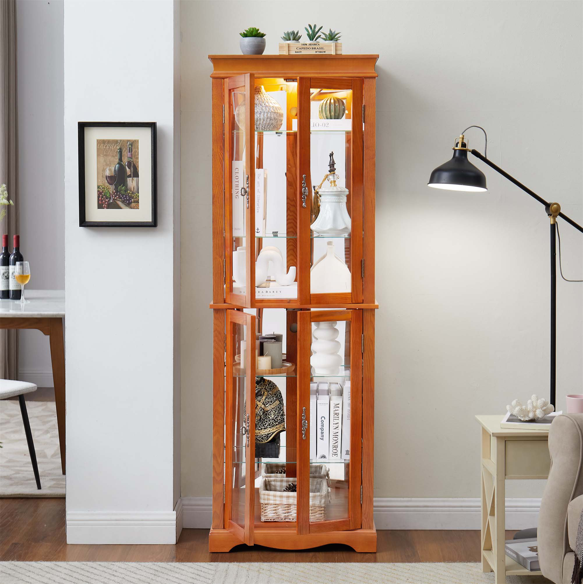 Lark Manor™ Lighted Glass Curio Display Cabinet,Display Cabinet,Glass ...
