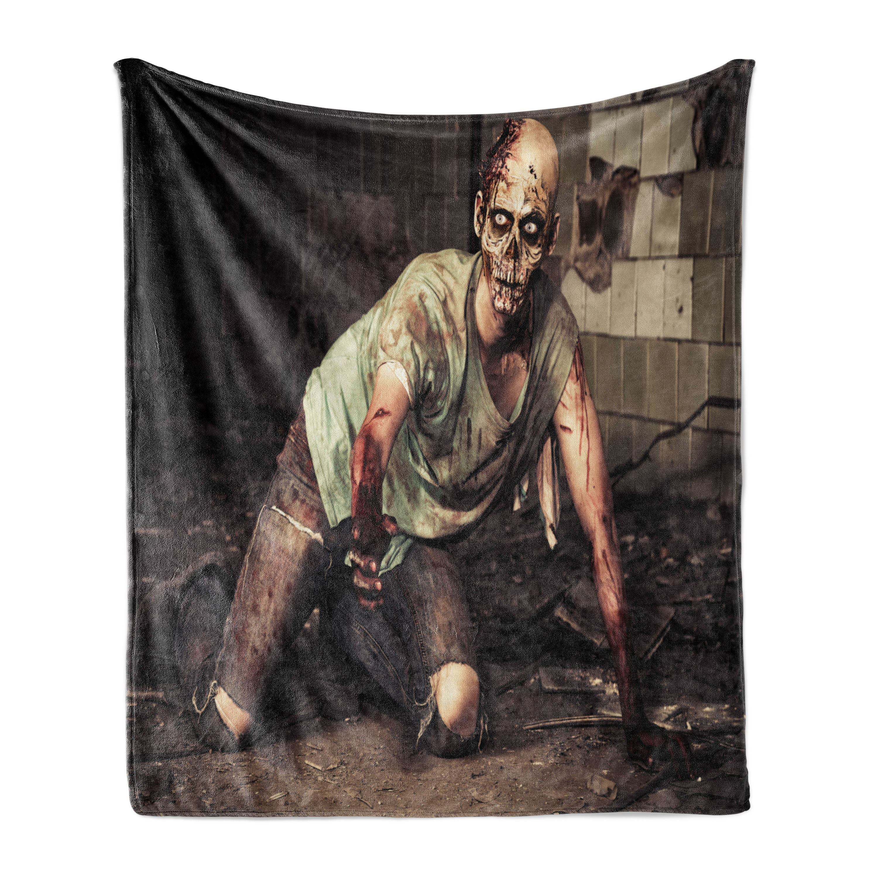 Ambesonne Zombie Fleece Throw Blanket Scary Bloody Man Grey Mint Peach ...