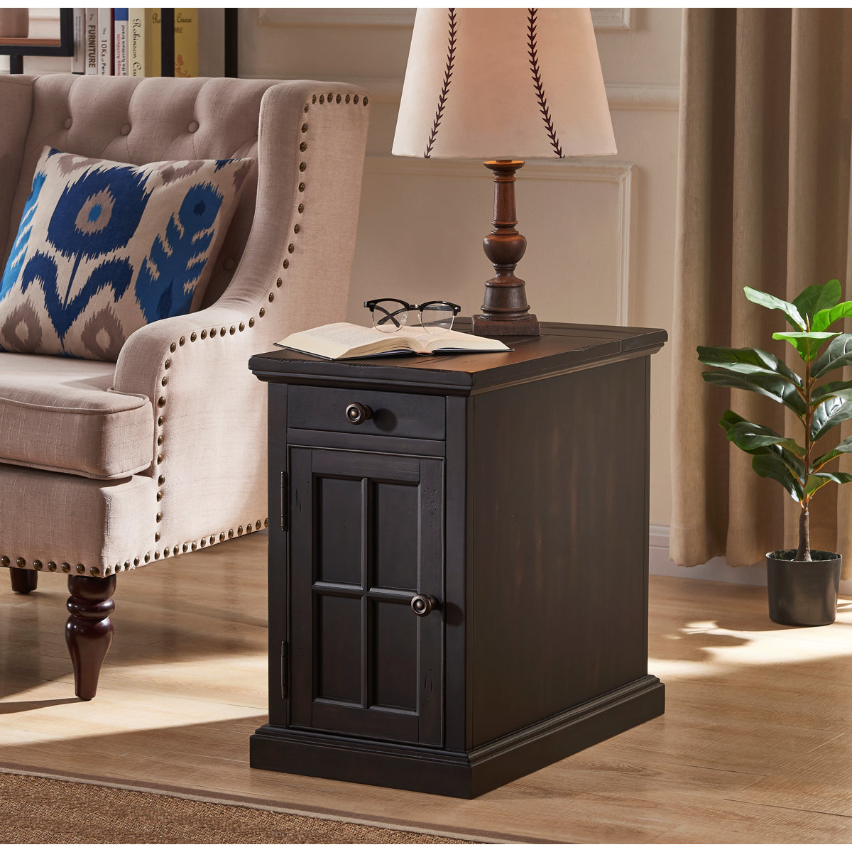 Canora Grey Saldana Block End Table with Storage and Built-In Outlets ...