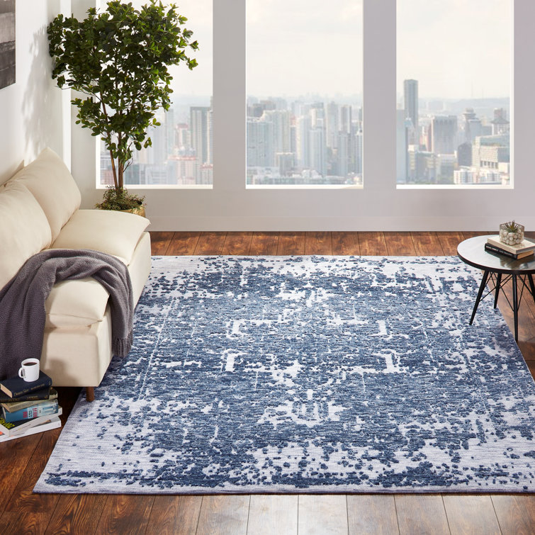 17 Stories Oriental Tufted Blue/Ivory Area Rug | Wayfair