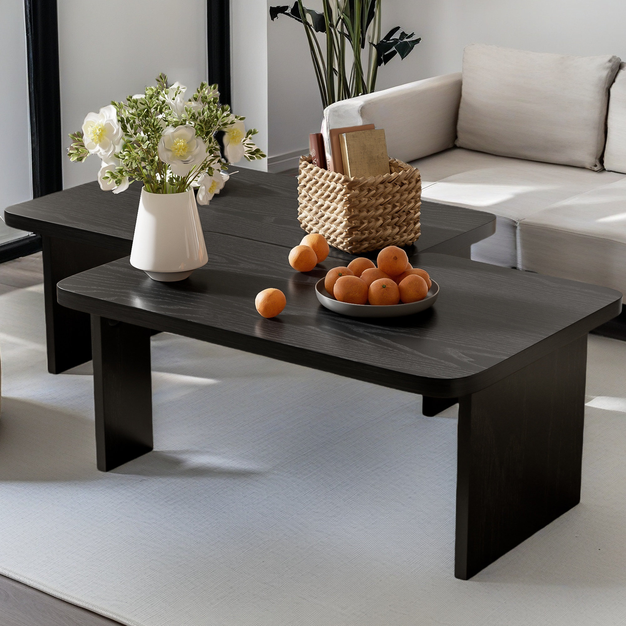 Ebern Designs Modern Minimalist Coffee Table Set, Rectangle Coffee ...