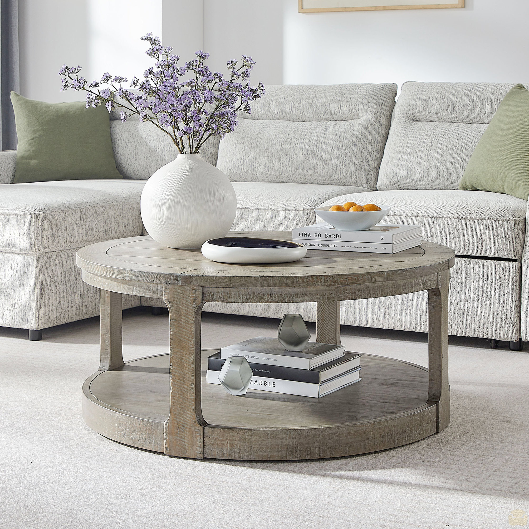 George Oliver 40Inch Large Curved 2 Tier Round Circle Wooden Center ...