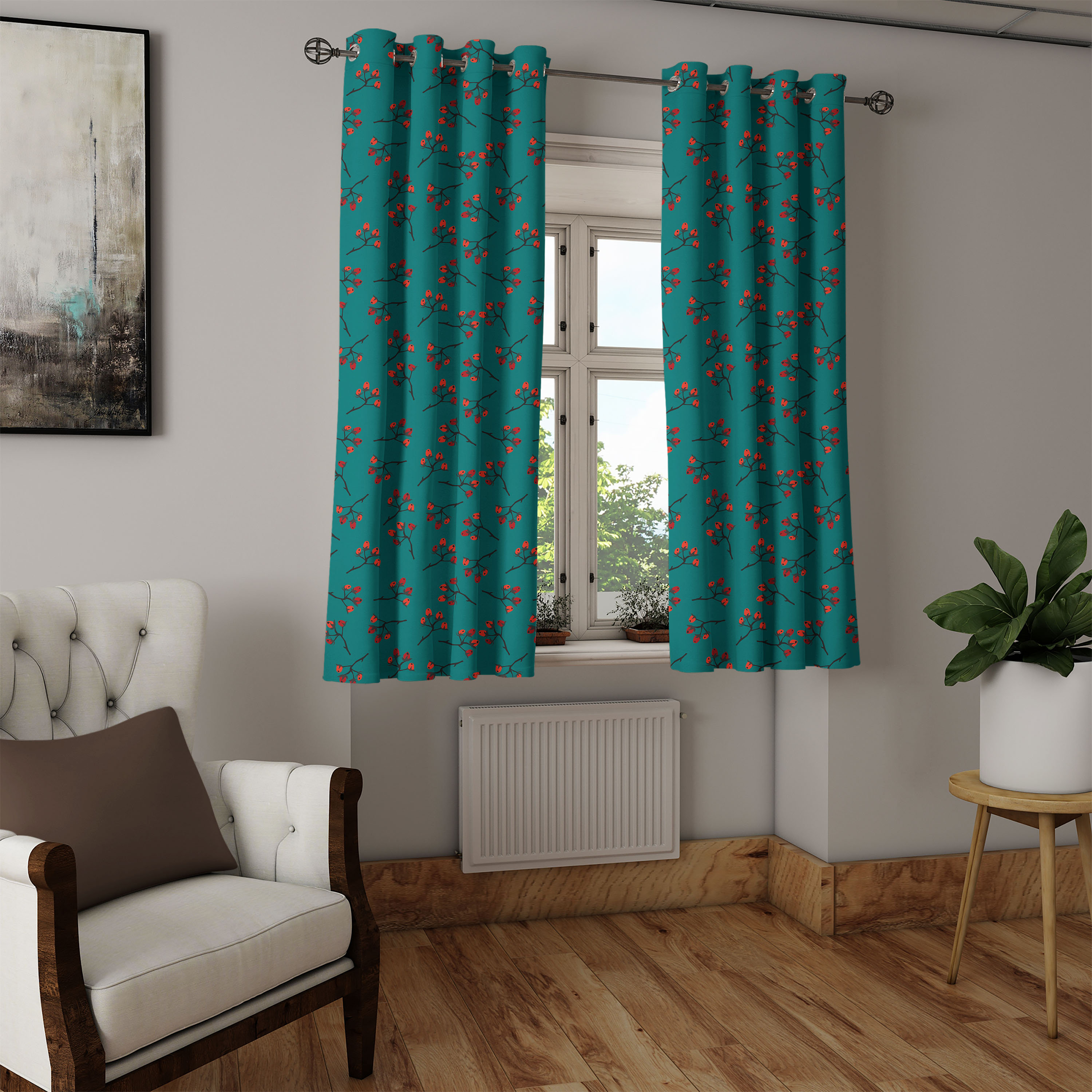 Latitude Run® Teal Grommet Curtain Decorative 2-Panel Window Drapes, 50 ...