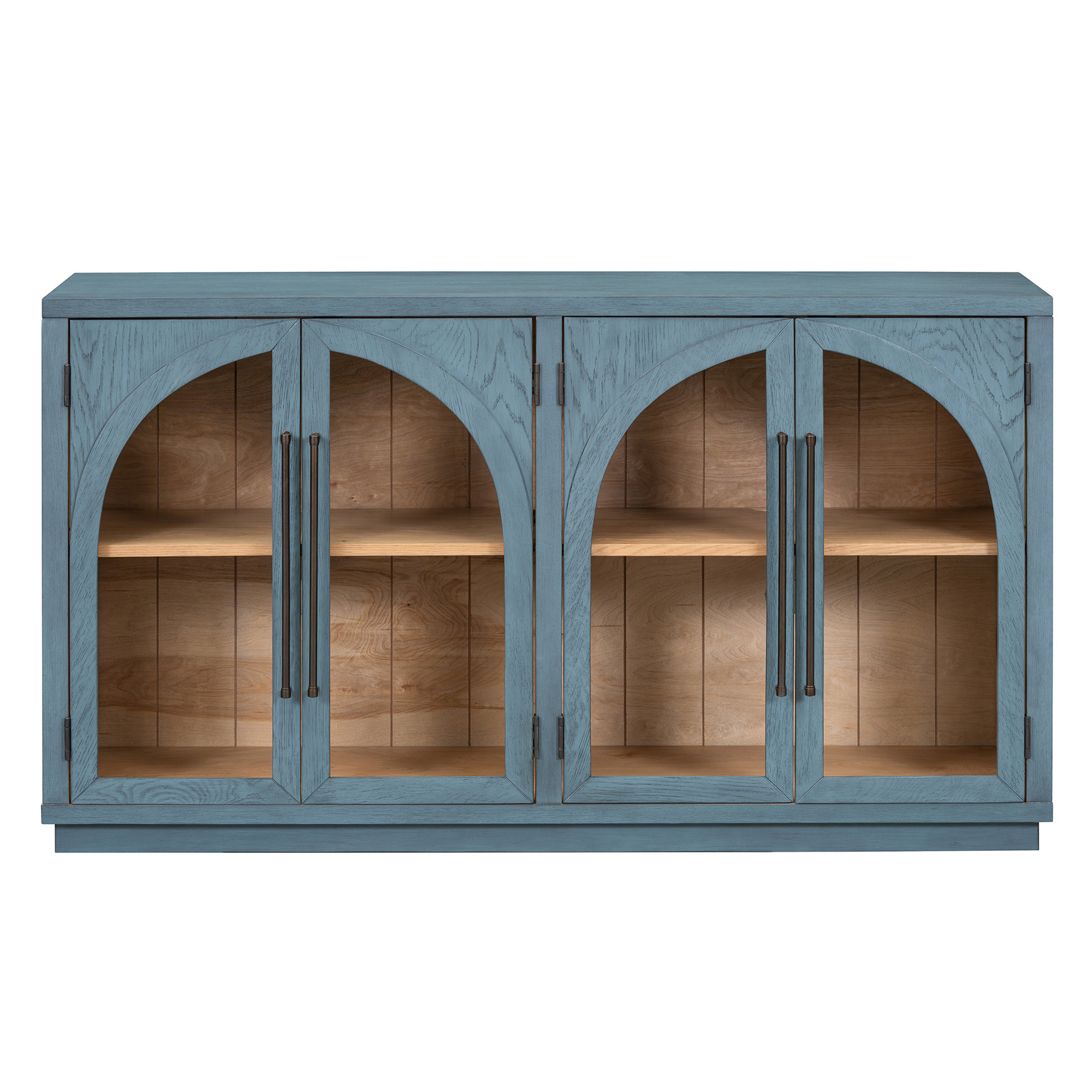 Ebern Designs 4-Door Large Storage Sideboard Buffet Cabinet With Glass Doors, Arched Cabinet ...