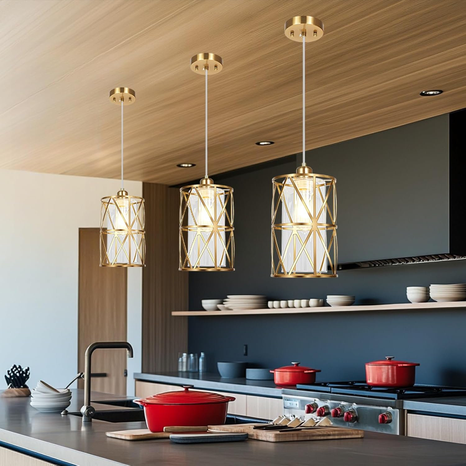 Mercer41 Brushed Gold Pendant Light Modern Kitchen Pendant Lighting ...
