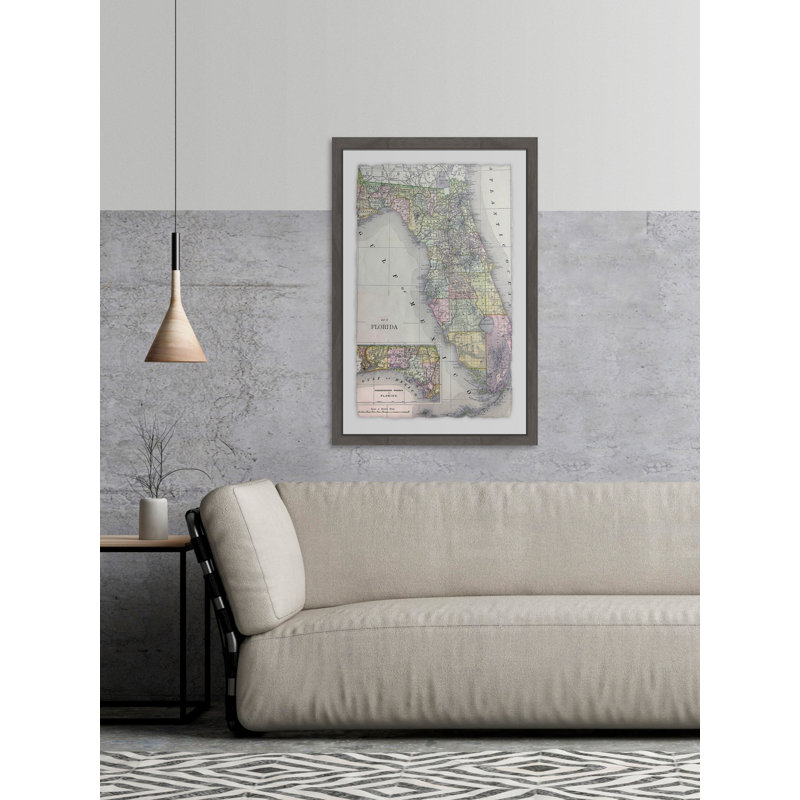 Charlton Home® Florida Map Framed On Paper Print & Reviews | Wayfair