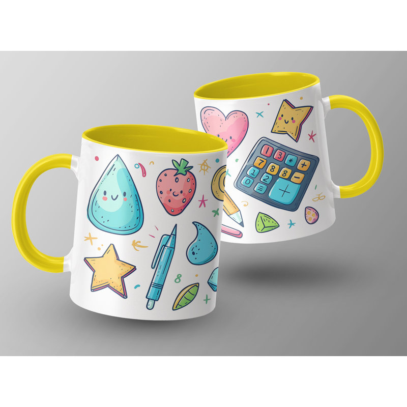 East Urban Home Kids Drawing Style 11oz Accent Mugs – White Ceramic ...